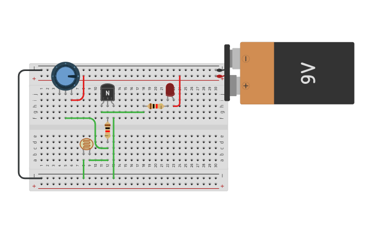 Circuit design LDR y LED - Tinkercad