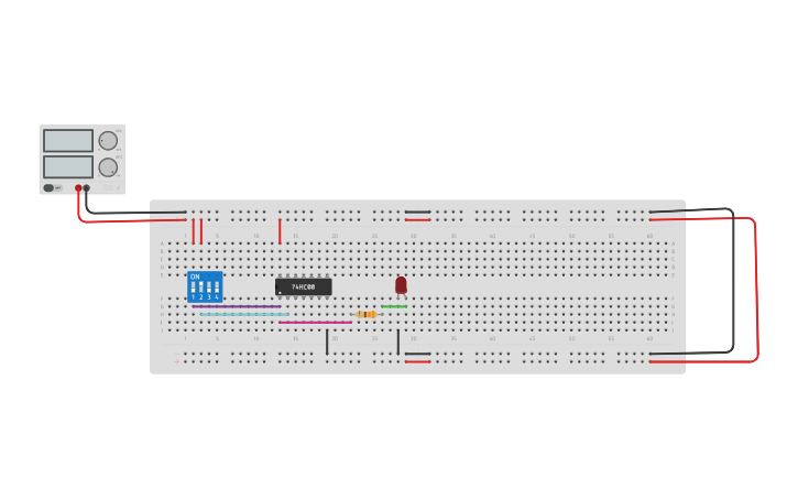 Circuit design Comprobación de la compuerta NAND 7400 - Tinkercad