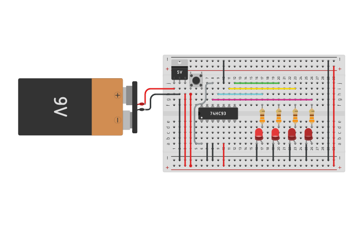 Circuit design 7493 - Tinkercad