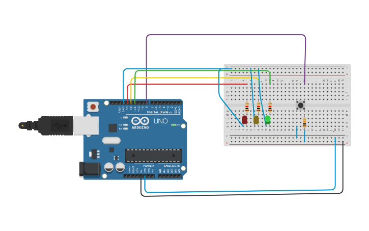 Circuit design Condition Traffic Light - Tinkercad