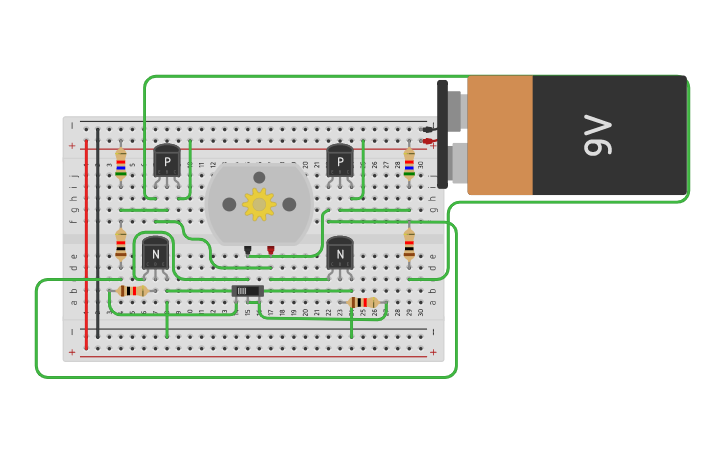 Circuit design H- bridge using transistor - Tinkercad