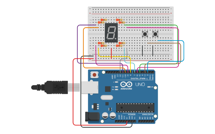 Circuit design guess number - Tinkercad