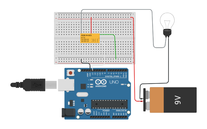 Circuit design Lâmpada e relé - Tinkercad