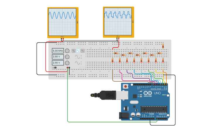 Circuit design pratica com gerador de função | Tinkercad