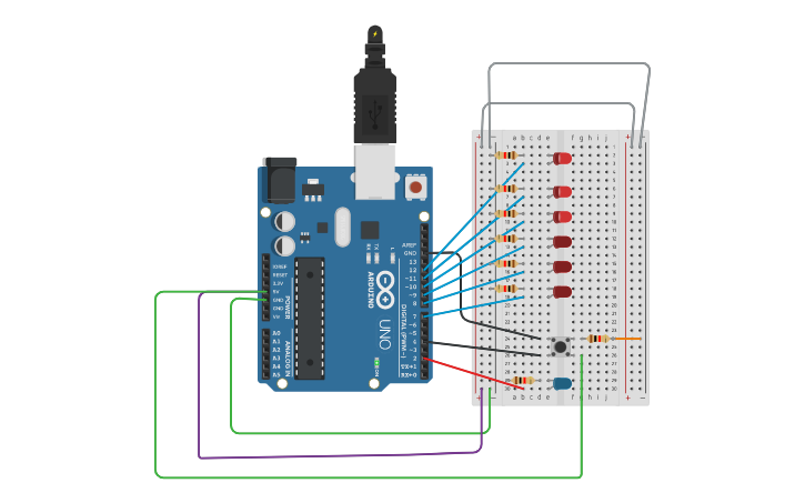 Circuit design Electronic dice - Tinkercad