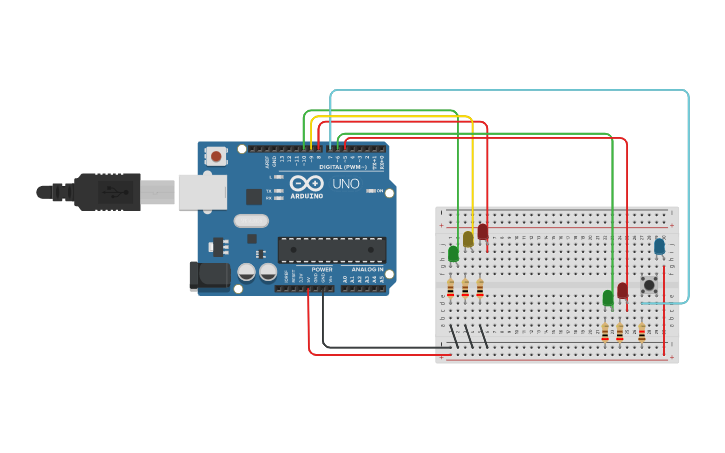 Circuit Design Arduino Básico Semáforo De Pedestre 4 Tinkercad