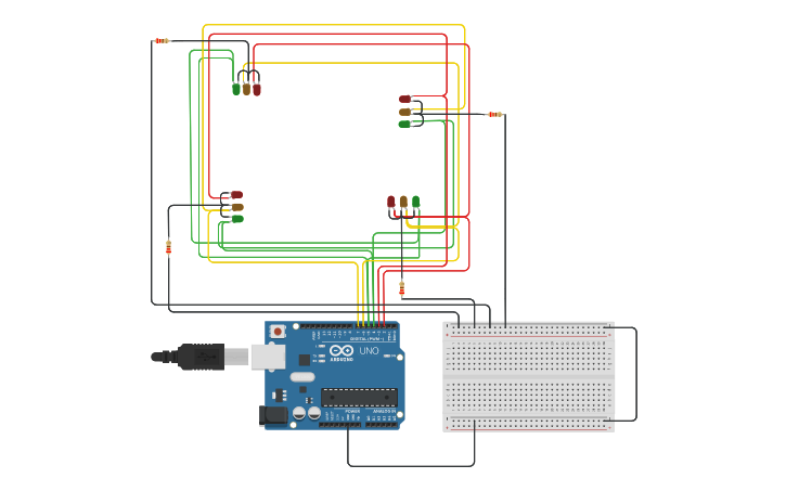 Circuit design TRAFFIC LIGHTS - Tinkercad
