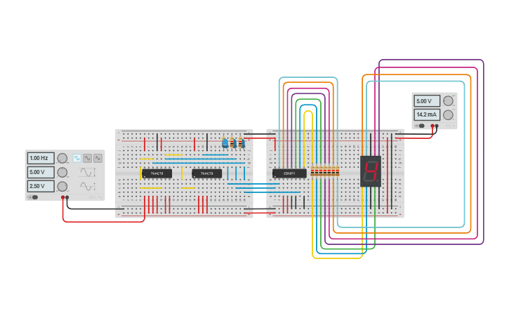 Circuit design Contatore asincrono modulo 8, Favata 4iinf - Tinkercad