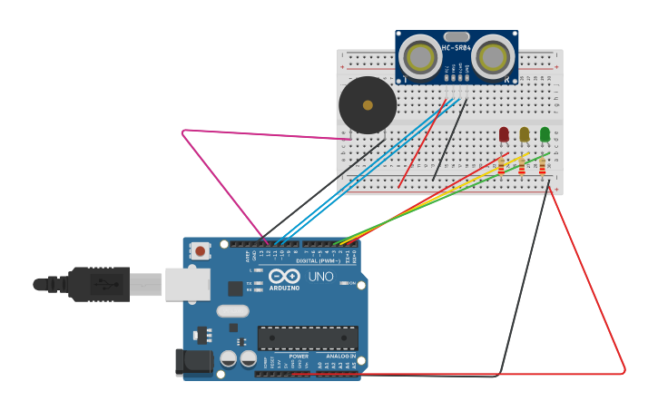 Circuit design Semáforo y altavoz - Tinkercad