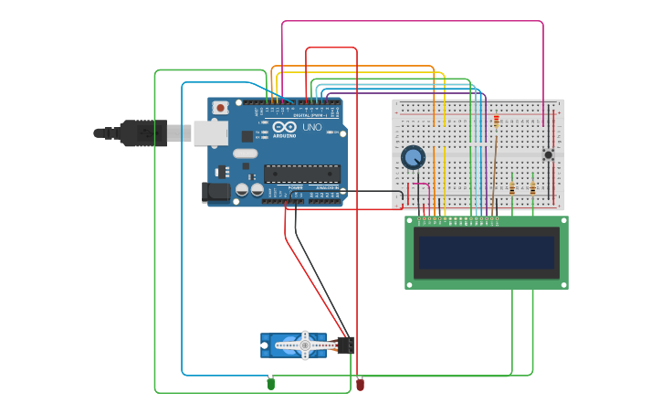 Circuit design Semaforo + 2 botao - Tinkercad
