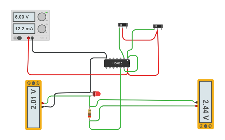 Circuit design πύλη and με ολοκληρωμένο 74HC11 - Tinkercad