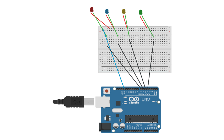 Circuit design Lampu 4 Warna - Tinkercad