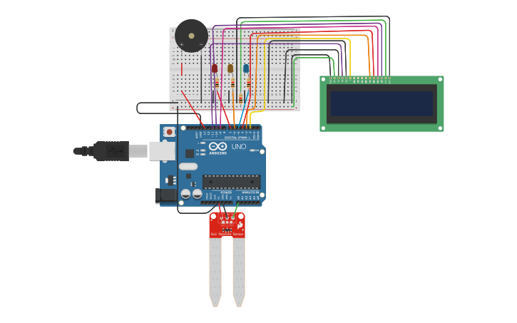 Circuit design 5. Soil Moisture - Tinkercad