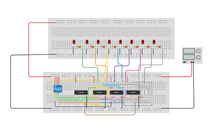 Circuit design 3:8 Decoder (Q2) - Tinkercad