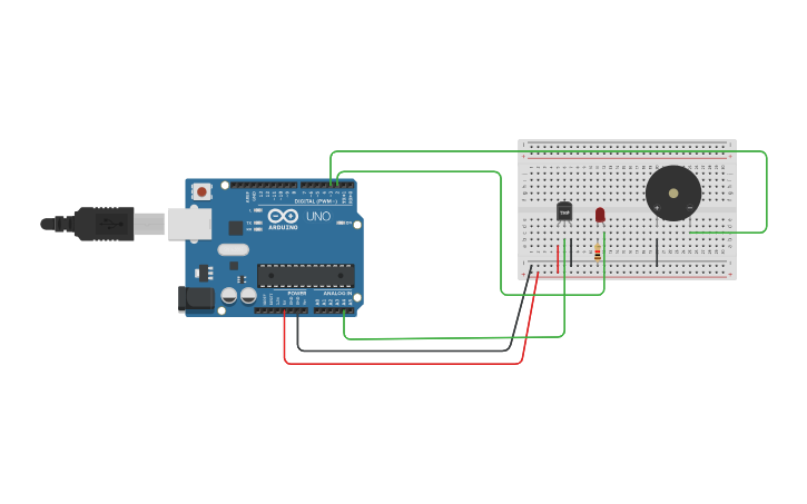 Circuit design Water geyser - temperature sensor - Tinkercad