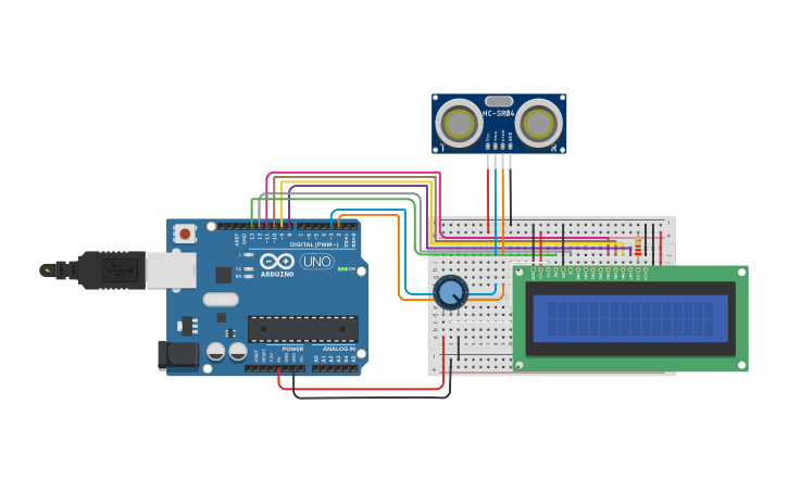 Circuit Design Ultrasonic Sensor Tinkercad