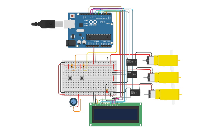 Circuit design Secuencia de motores - Tinkercad