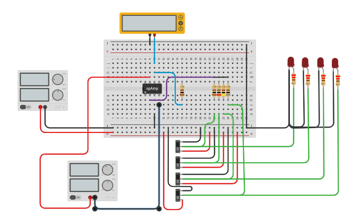 Circuit design DAC Resistenze Pesate - Tinkercad