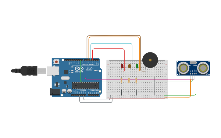Circuit design sensor parkir mobil - Tinkercad