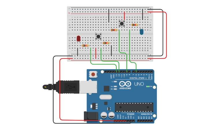 Circuit design Buton ile LED kontrolü - Tinkercad