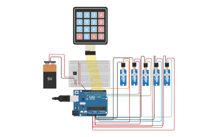 Circuit Design 5 Motor Servo Tinkercad