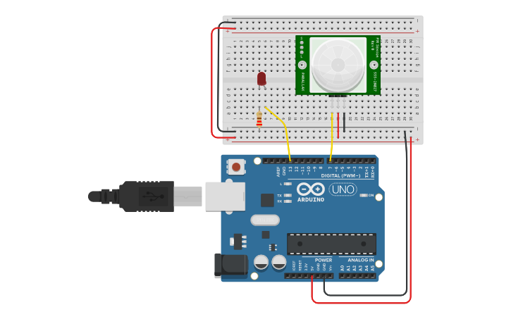 Circuit design Arduino com Sensor de Movimento PIR | Tinkercad
