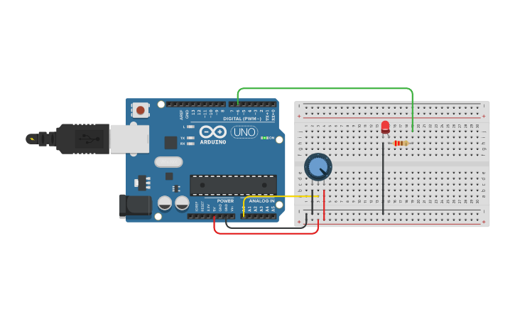 Circuit design Desafio - Prática 1 - PWM da placa do Arduino | Tinkercad