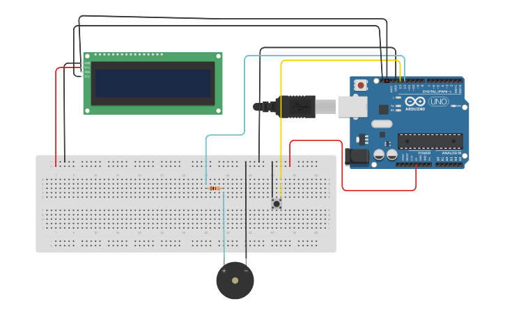 Circuit design Push button i2c lcd - Tinkercad