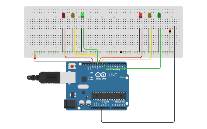 Circuit design 交通灯 - Tinkercad