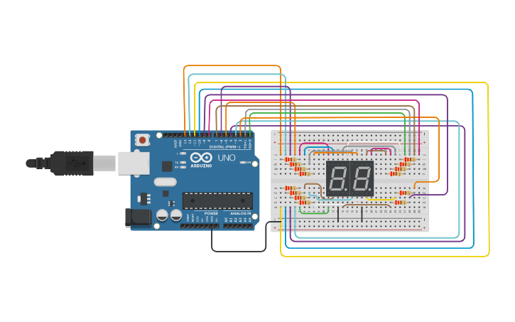 Circuit design Display 7 segmentos del 00 al 99 - Tinkercad Circuit design Display 7 segmentos del 00 al 99 - Tinkercad
