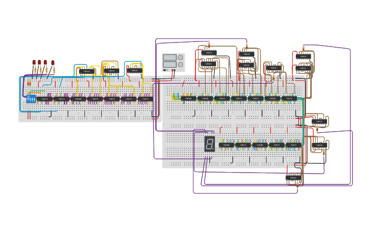 Circuit design Contador 2 até C - 4 bits Hexadecimal | Tinkercad