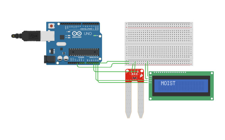 Circuit design Soil Moisture Sensor with LCD - Tinkercad Circuit design Soil Moisture Sensor with LCD - Tinkercad