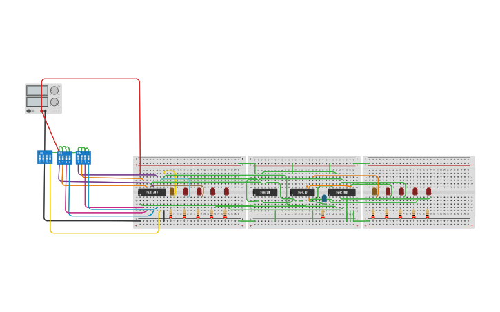 Circuit design BCD ADDER AND 4-BIT ADDER USING 74HC283 IC - Tinkercad