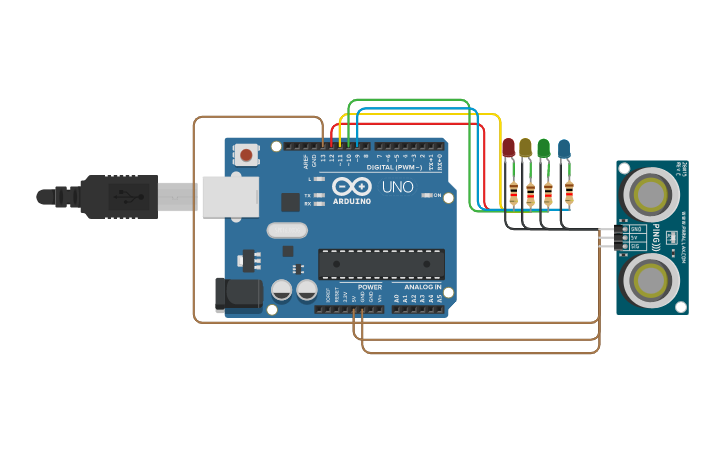 Circuit design distance sensor - Tinkercad
