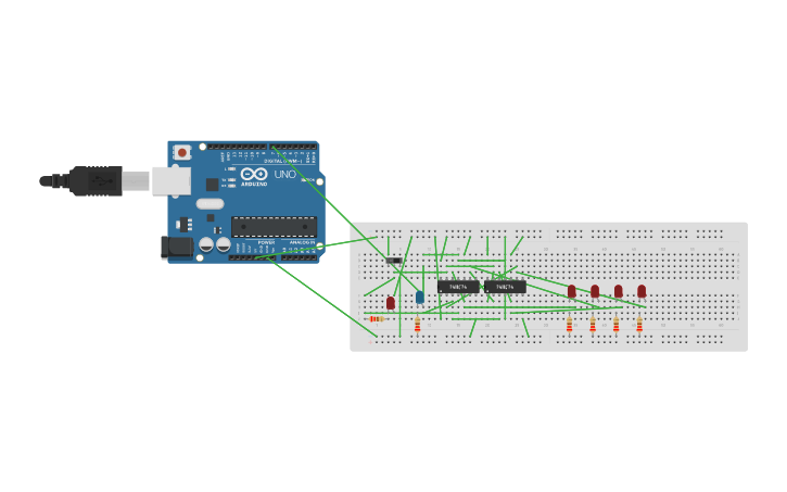 Circuit design Ring Counter with Arduino Clock | Tinkercad