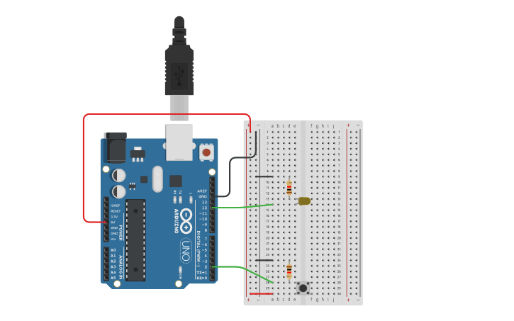 Circuit design Pushbutton LED - Tinkercad