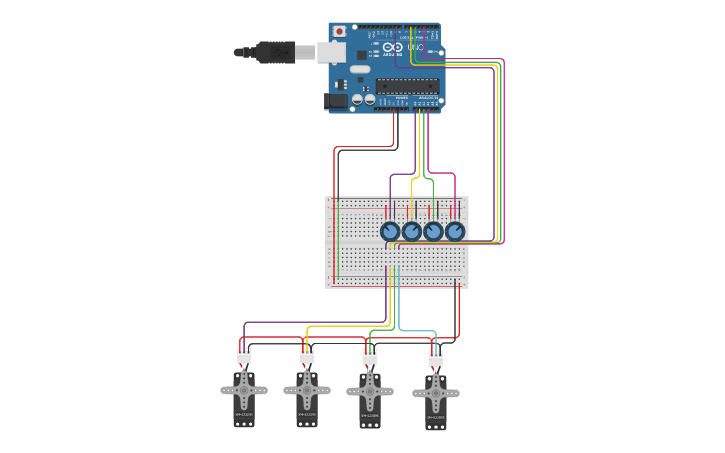 Circuit Design 4 Servo With Potentiometer Tinkercad