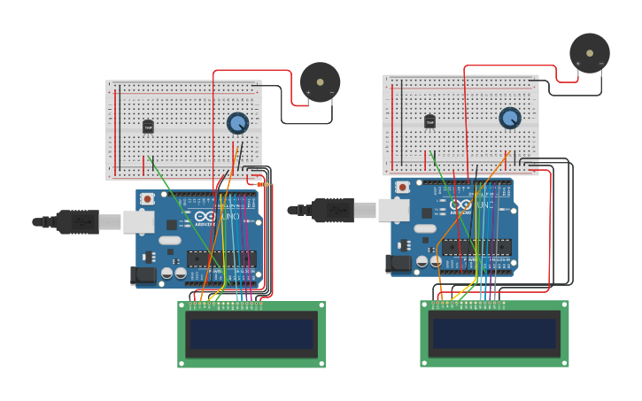 Circuit design Sensor de Temperatura TMP con pantalla lcd - Tinkercad
