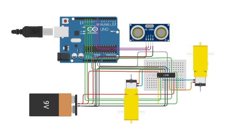 Circuit Design Obstacle Avoider Using Ultrasonic Sensor Tinkercad