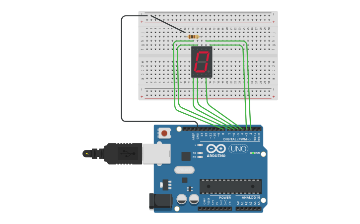 Circuit design Seven segment display counter - Tinkercad