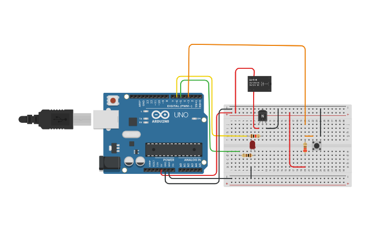Circuit design relE y led con arduino - Tinkercad