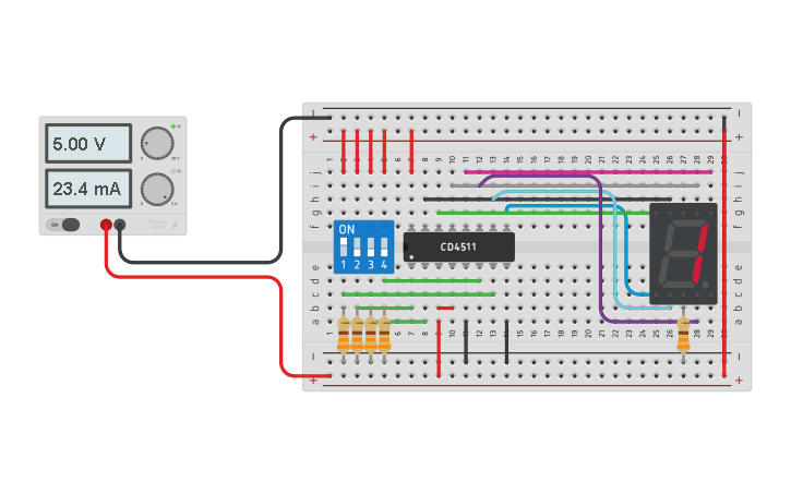 Circuit design Binario a decimal - Tinkercad