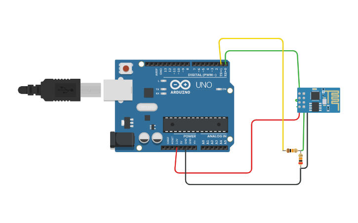 Circuit design ESP-01 thingspeak IOT data send - Tinkercad