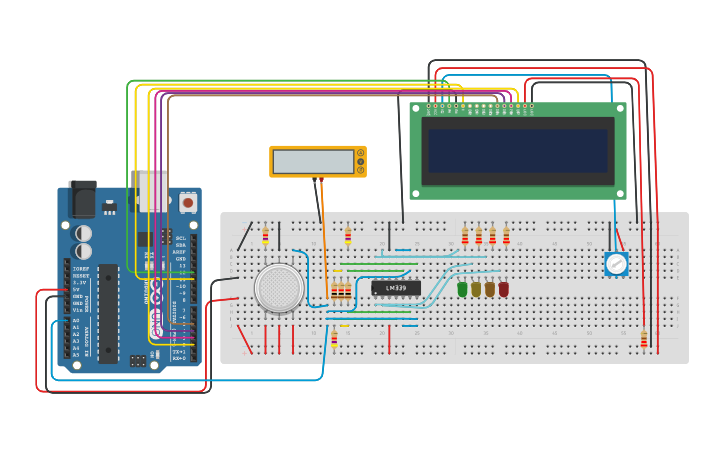 Circuit Design Analog Gas Sensor With Led And Lcd Display To Show Warning Tinkercad 3708