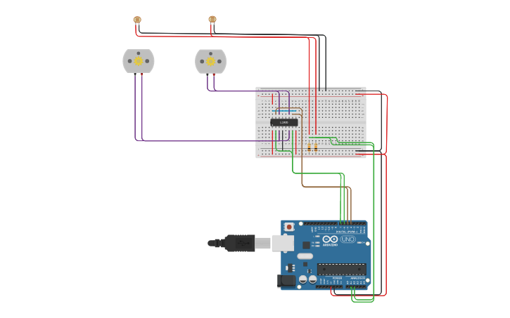 Circuit design robot seguidor lineas - Tinkercad