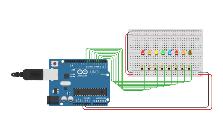 Circuit design Secuencia de leds - Tinkercad