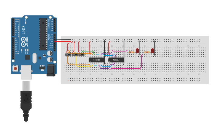Circuit design 2-5. 클록형 J-K 플립플롭을 이용한 T플립플롭 - Tinkercad