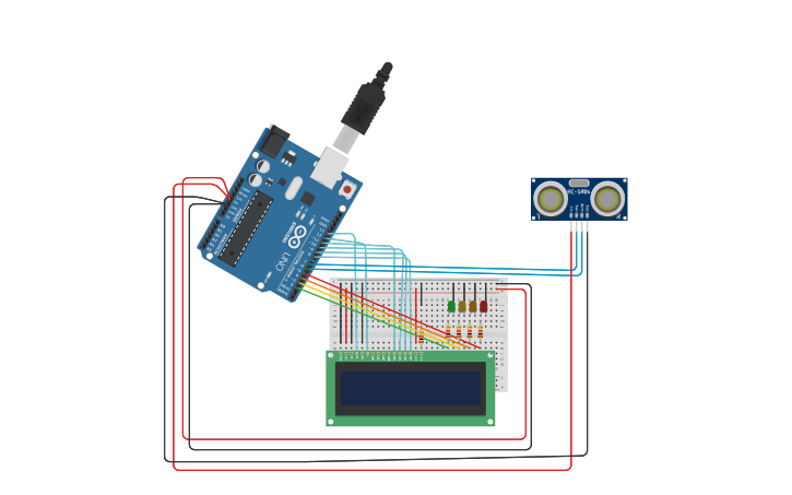 Circuit design Water level Warning Device Simulator - Tinkercad