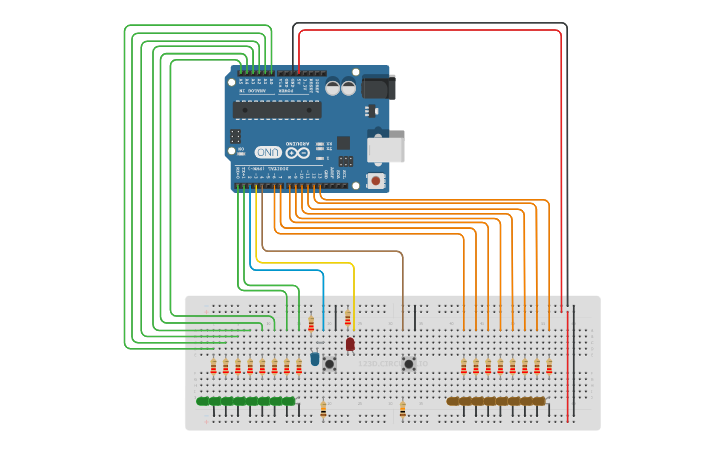 Circuit design Shift Register Simulation | Tinkercad Circuit design Shift Register Simulation | Tinkercad