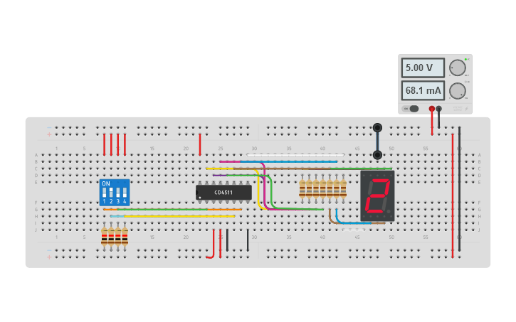 Circuit design Decodificador CD4511 - Tinkercad